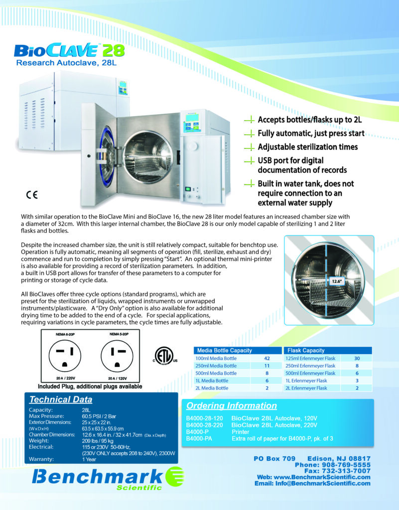 B4000-28 BioClave 28L Brochure HR Editable. – Benchmark Scientific, Inc.